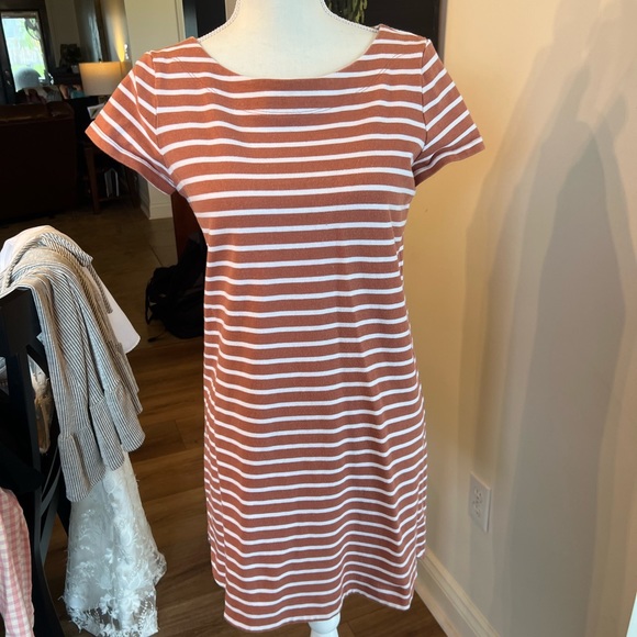 LOFT | Dresses | Orangish Red And White Horizontal Striped Dress From ...